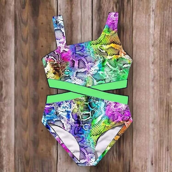 Cuteness Everywhere | Swim | New Rainbow Snake Skin One Piece Bathing ...